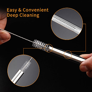 Hypermotion Reusable Straws Set, 10 Pack Different Size Stainless Steel Metal Drinking Straws with 6 Silicone Tips, 2 Smoothie Spoons, 2 Cleaning Brushes and Case, for 20~30 oz Tumbler