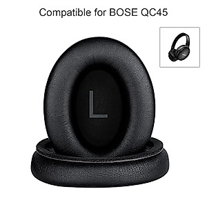 ELZO Replacement Ear Pads Cushions, Earpads for Bose QuietComfort 45 (QC45) Headphones, Premium Softer Leather, High-Density Noise Cancelling Foam, Added Thickness - Black