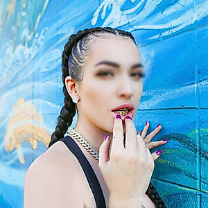 JINAO Bottom Grillz Rapper Costume Fit 18K Gold Plated Four Open Face Bottom Grills for Your Teeth for Women Men Christmas gift (Bottom))