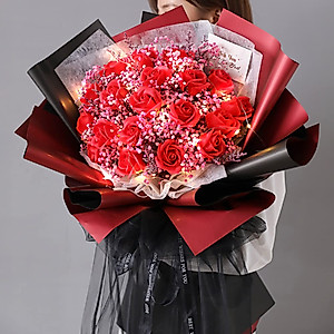 NatureMan 20 Sheets Double-Sided Colors Flower Wrapping Paper,Waterproof Valentine's Day Bouquet Wrapping Paper 22.8x22.8Inch Used for Gift Packaging, Flower Shop Bouquet Packaging (Black+Wine red)