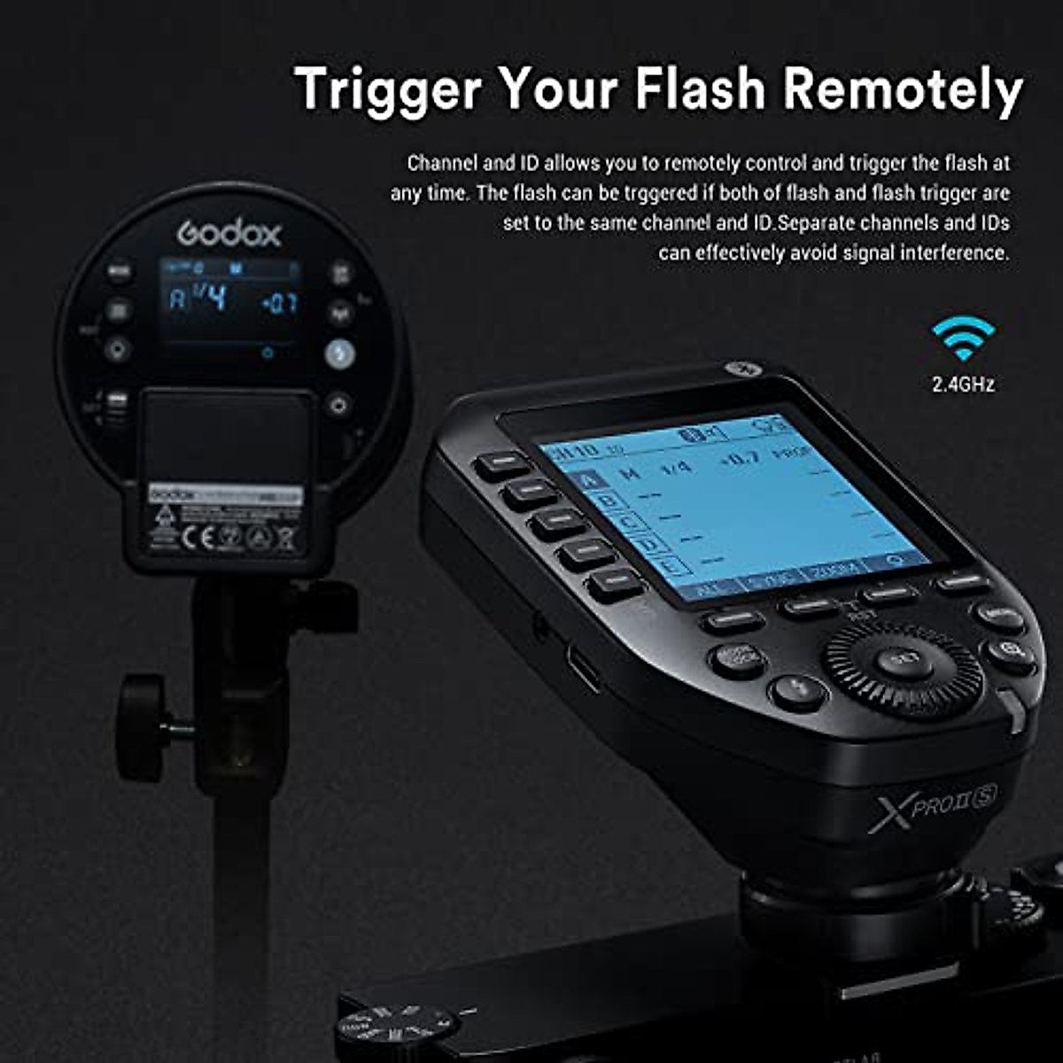 Godox XProII-S Wireless Flash Trigger for Sony Cameras, 2.4G TTL Wireless Flash Transmitter HSS 1/8000S, TCM Transform Function, Bluetooth Connection, New Hotshoe Locking, Large LCD Display
