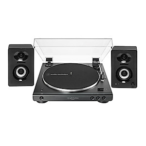 Audio-Technica AT-LP60XBT Fully Automatic Bluetooth Belt-Drive Stereo Turntable with Dust Cover, Die-cast Aluminum Platter Bundle with 3-Inch Powered Bluetooth Studio 20W Monitors Pair (2 Items)