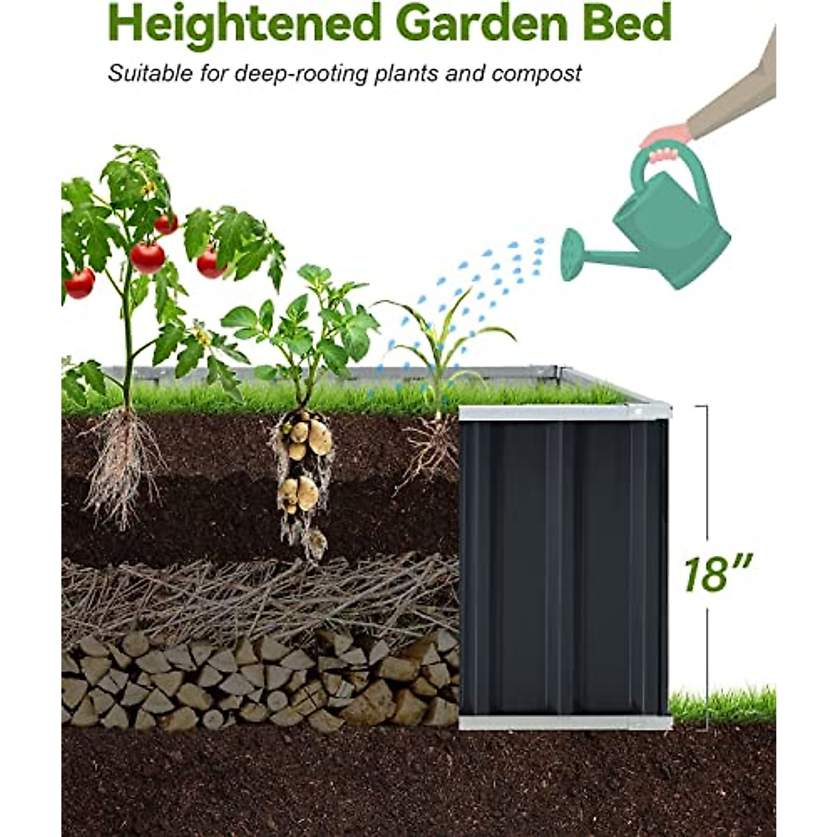 KING BIRD 101"x 36"x 18" Galvanized Raised Garden Bed 2 Installation Methods for DIY Outdoor Heightened Steel Metal Planter Kit Box for Deep-Rooted Vegetables, Flowers, Large Raised Bed Kit(Dark Grey)