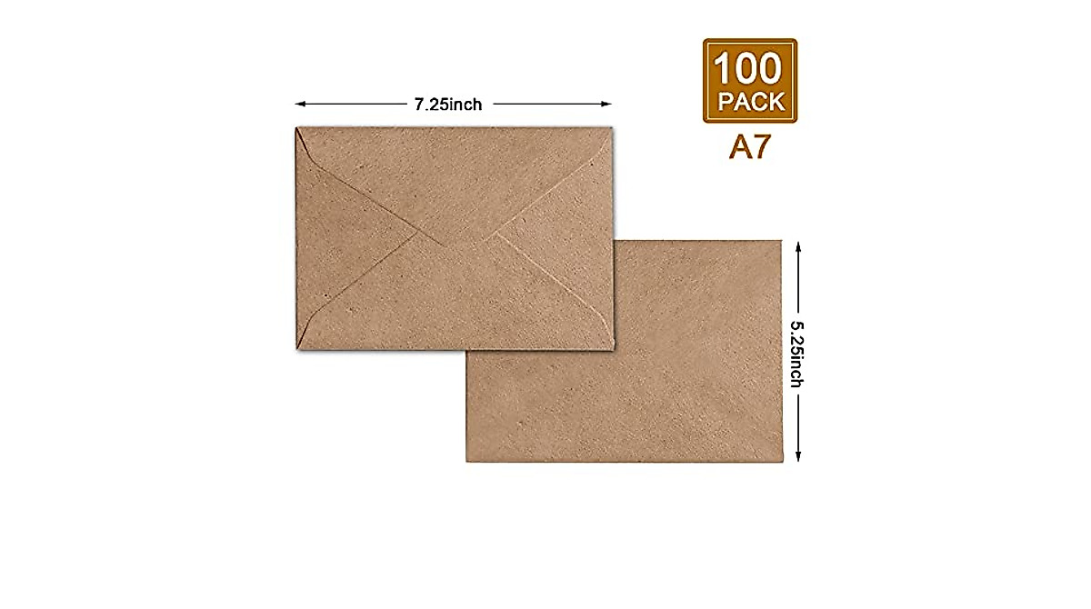 100 Pack A7 Brown Kraft Invitation Envelopes for Weddings & Events