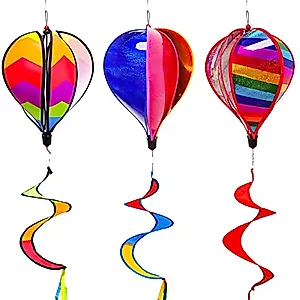 3pcs Hot Air Balloon Wind Spinners Rainbow Wind Spinners Hanging Garden Spinner Pinweels Sparkly Colorful Windsock Rotating Windmill Wind Twister for Yard and Garden Outdoor Decor