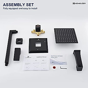 HOMELODY Black Shower Faucet Set Bathroom High Pressure Square Rain Shower Head and Handle Set,Wall Mounted Luxury Rainfall Shower Complete Combo Set,Shower Fixtures (Contain Shower Valve)