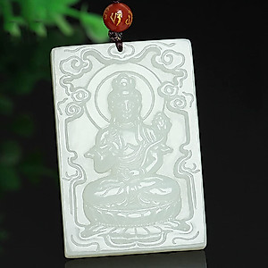 c1lint7785631 Women's Necklaces Men's Necklace Superb Sculpture White jade Dragon Kwan-yin Guan Yu Warrior Guangong Hold Knife Knight Bodhisattva Buddha Necklace Pendant