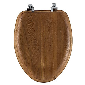 MAYFAIR 19601CP 378 Toilet Seat with Chrome Hinges, ELONGATED, Natural Oak Veneer