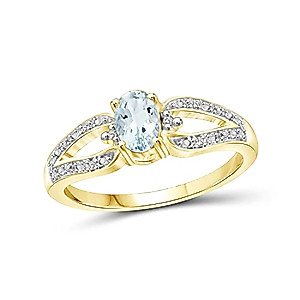 JEWELEXCESS 0.40 CTW Aquamarine & Accent White Diamonds Ring in 14K Gold Over Silver