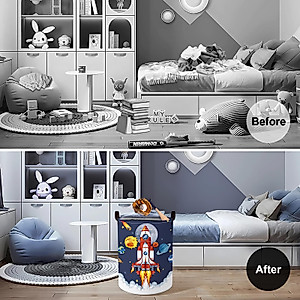 Clastyle 45L Space Rocket Launch Boy Toy Storage Basket Blue Planets Clothes Laundry Hamper for Baby Nursery Room