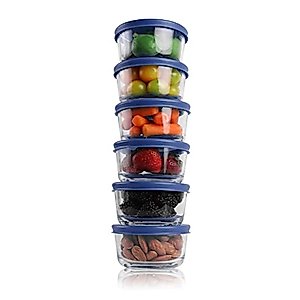 BOVADO USA 2 Cup Glass Round Dish for Storage, Mixing, Serving - Dishwasher, Freezer & Oven Safe Glass, Easy-Clean, Clear with Lid, Pack of 6 Containers