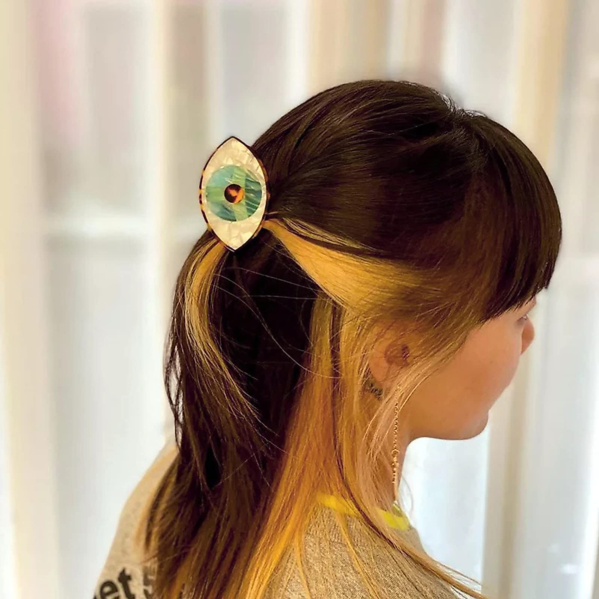 YOSOMK 3" Retro Blue Eye Hair Claw Clips - Non-slip Small Hair Accessories for Women With Unique Design and Stitching Color for Thick and Thin Hair