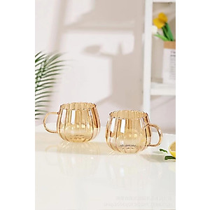 RYUHYF Mug Cup, Glass Cup,Coffee Cup,Tea Cup,Juice Cup, Petal Cup,350ml,Set of 1（Amber）