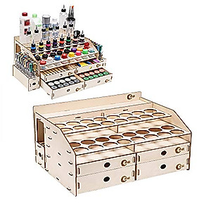 TOGUSH Wood Artist Supply Paint Rack Stand Pigment Ink Bottle with Large Volumetric Bottle and Mark Pen Storage Rack
