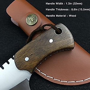 HUAAO Mini Cleaver Knife EDC Small Fixed Blade Knife with Sheath, 2.7'' 7Cr13MoV Steel Blade Wood Handle, Small Cleaver Knife, 4.9 oz