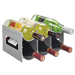 mDesign Plastic Modern Free-Standing Bottle Rack Storage Organizer Holder for Kitchen, Cabinet, Pantry, Fridge, Freezer Organization - Hold Water Bottles, Wine - Lumiere Collection - 2 Pack - Gray