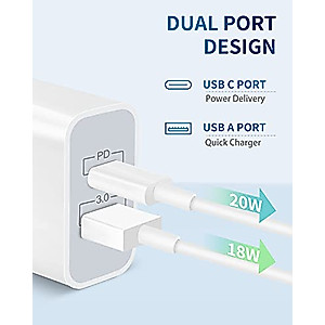 Power-7 Fast USB C Charger, 2-Pack 20W PD + Quick Charger Dual Port Type C Wall Charger Block Plug Compatible with iPhone 14/14 Plus/14 Pro/14 Pro Max/13/13 Pro Max/12/11/XS/XR/X/8, iPad, AirPods