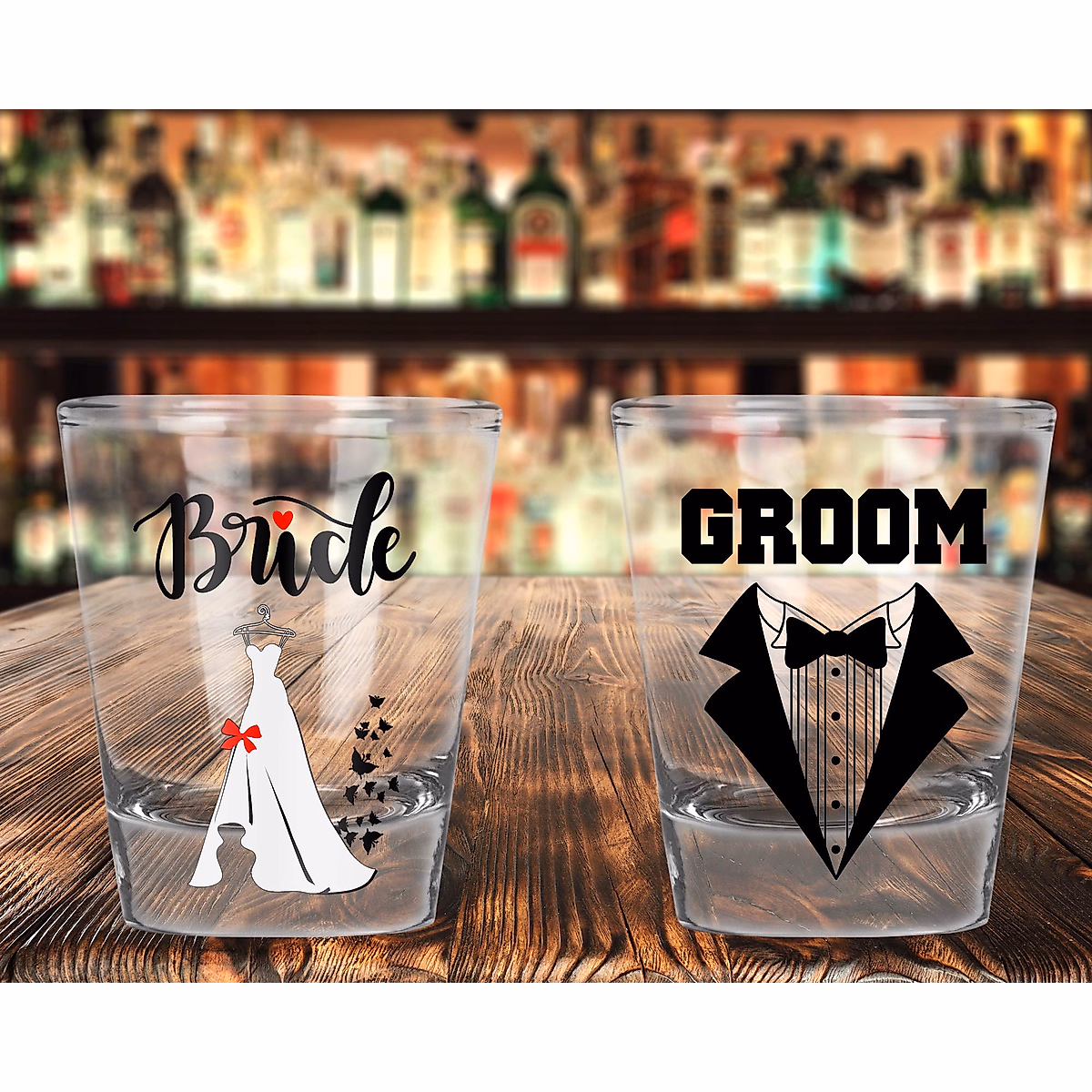 Wedding Shot Glasses - Bride and Groom - Groom Drinking Team - Wedding 2 oz - Bachelor Party Favors (Bride Groom)