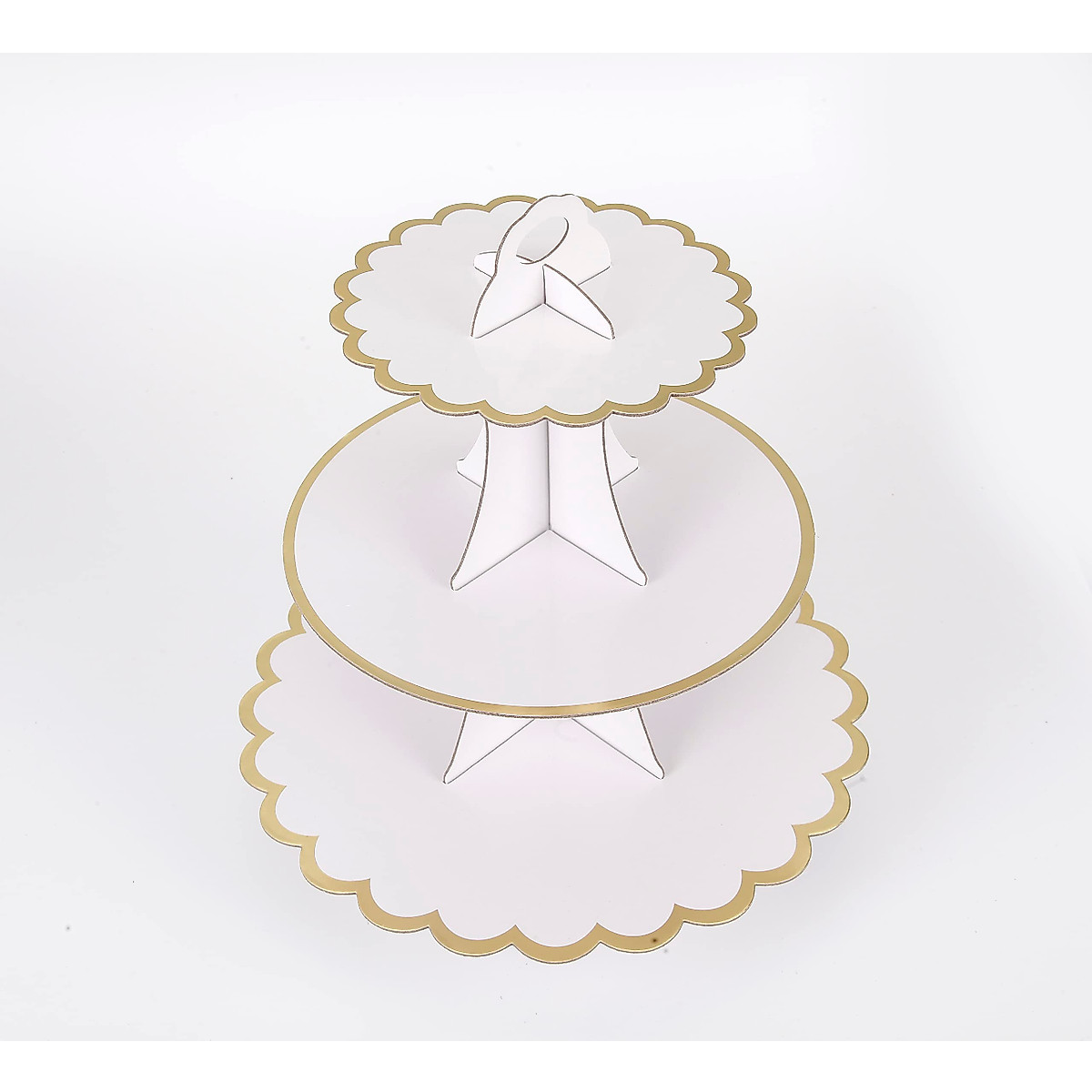 YLDW 3-Tier Cupcake Stand, Lace Trim Cake Stand Holder, Tiered DIY Cupcake Stand Tower for Dessert Table Displays, Birthday Theme Party Favors Decoration, Floral Tea Party, 12" W x 12.8" H, White