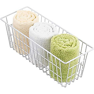 iPEGTOP Freezer Baskets, Set of 4 Farmhouse Metal Wire Basket Freezer Storage Wire Baskets Organizer Wire Storage Basket for Kitchen Pantry Organizer Bins (White)