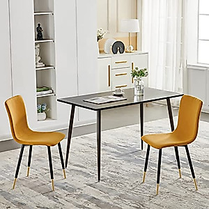 FurnitureR Scandinavian Dining Chair Set of 4, Dining Room Side Chairs Accent Chairs with Black Gold Metal Legs Comfortable for Kitchen, Lounge, Living Room, Set of 4, Yellow