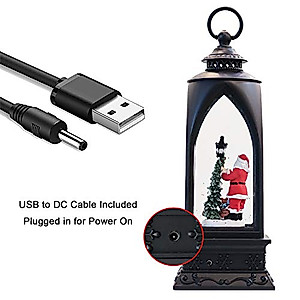 Eldnacele 12” Christmas Snow Globe Lantern Snowman with Music & Timer, USB Lined/Battery Operated Lighted Water Glittering Lantern for Christmas Festival Decoration Gifts – Santa