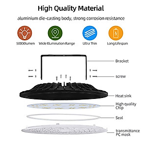Donzake 500W UFO LED High Bay Light lamp Factory Warehouse Industrial Lighting 40000 Lumen 6000-6500K IP65 Warehouse LED Lights- Commercial Bay Lighting for Garage Factory Workshop Gym (500W 1)