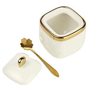 Spice Jars,Ceramic Spice Containers Kitchen Sugar Salt Condiment Jars Jars set with Lids and Spoons (White)