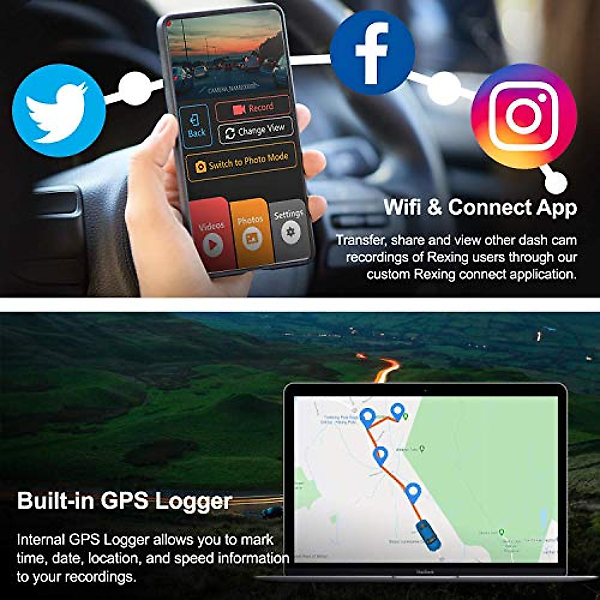 REXING V5 Dash Cam 4K Modular Capabilities 3840x2160@30fps UHD WiFi GPS Car Camera Recorder Night Vision,Loop Recording,Parking Monitor,Supercapacitor,Support 256GB Max,Voice Control (2021) (Dash Cam)