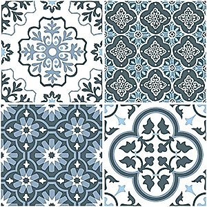 FloorPops FP2951 Myriad Peel & Stick Floor Tiles, Blue