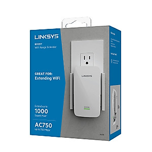 Linksys WiFi Extender WiFi 5 Range Booster, Dual-Band Booster, 1,000 Sq. ft Coverage, Speeds up to (AC750) 750Mbps - RE6300