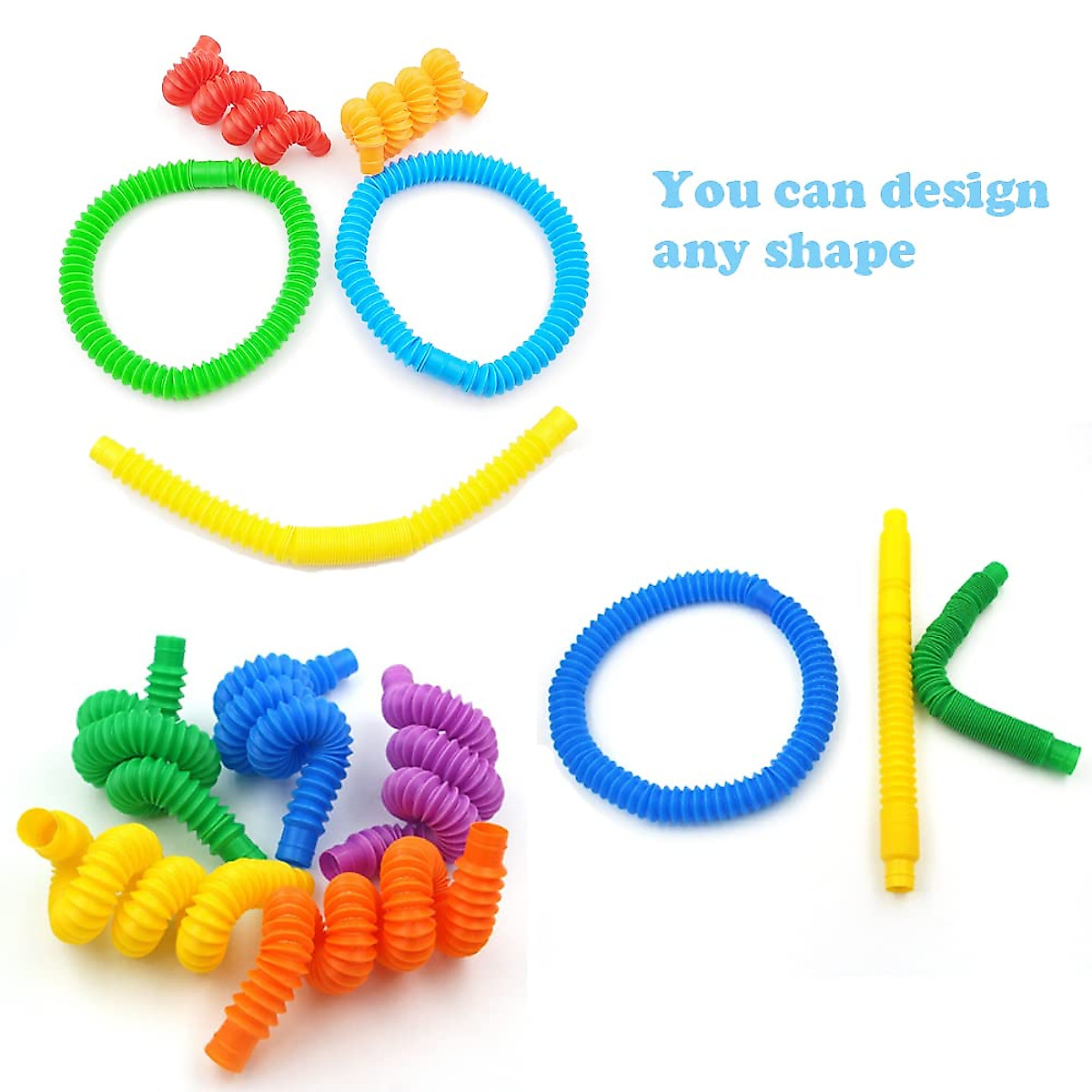 32Pack Pop Tubes, Fidget Tubes for Children and Adult Sensory Fidget Toy Set for Stress and Anxiety Relief Educational Learning Toys for Kids