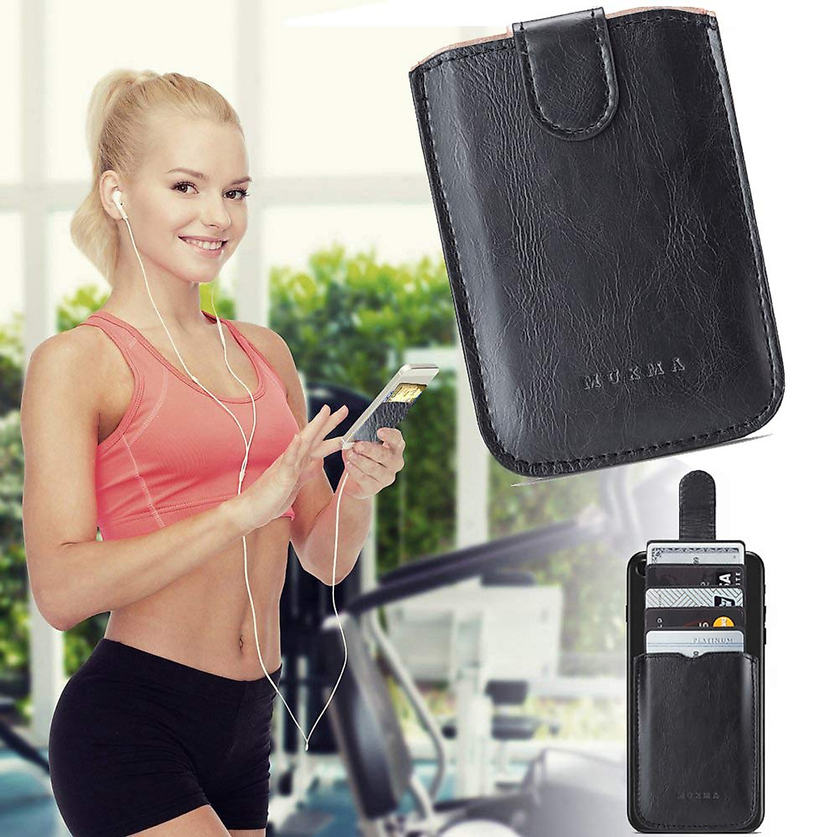 Phone Card Holder RFID Blocking Sleeve, Pu Leather Back Phone Wallet Stick-On Pull up 5 Card Holder Universally Pocket Covers Credit Cards Cash for iPhone/Android/Samsung/ Smartphones.Black (Black)