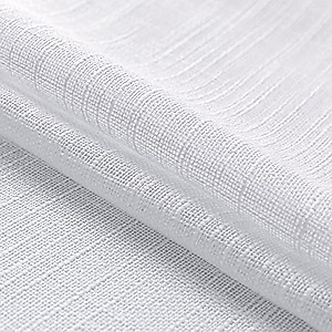 XTMYI White Kitchen Curtains 24 Inch Length Set of 2 Panels Cafe Curtain Tiers Linen Textured Semi Sheer Boho Farmhouse Short Curtains for Small Bathroom Basement Window RV Camper