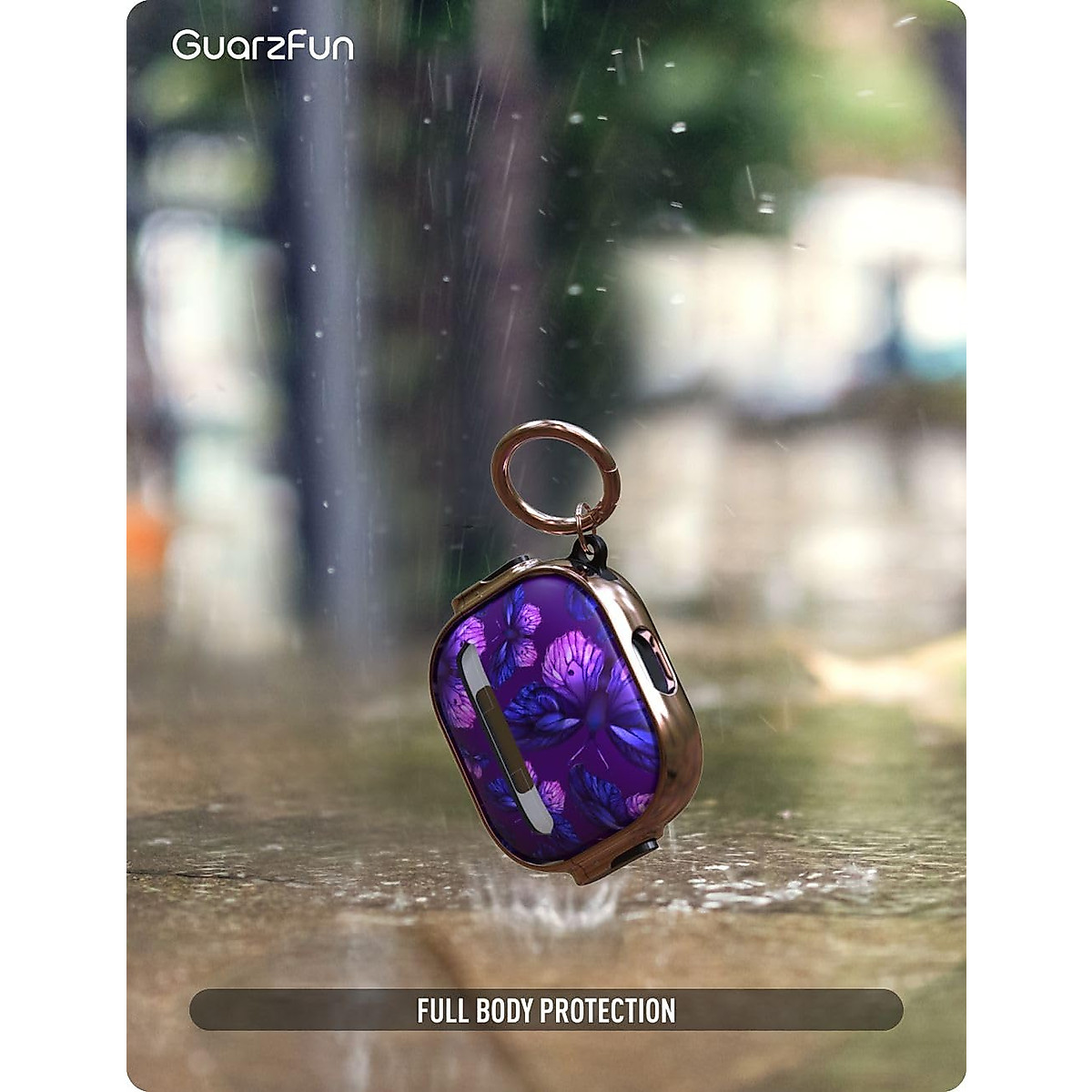 GuarzFun for AirPod 3 case with Lock, AirPods 3rd case for Women Men, Flower Hard case with Keychain (Purple Butterfly)
