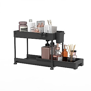 2PC Under Sink Storage Organizer Set Black, Under Sink Storage For kitchen And Bathroom, Multi Purpose Cabinet Storage