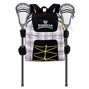 Thorza Lacrosse Backpack with Stick Holder and Multi Pocket Equipment Storage for Gloves, Cleats, Pads, and Goalie Gear - Large Capacity, Game, Travel and Practice Use