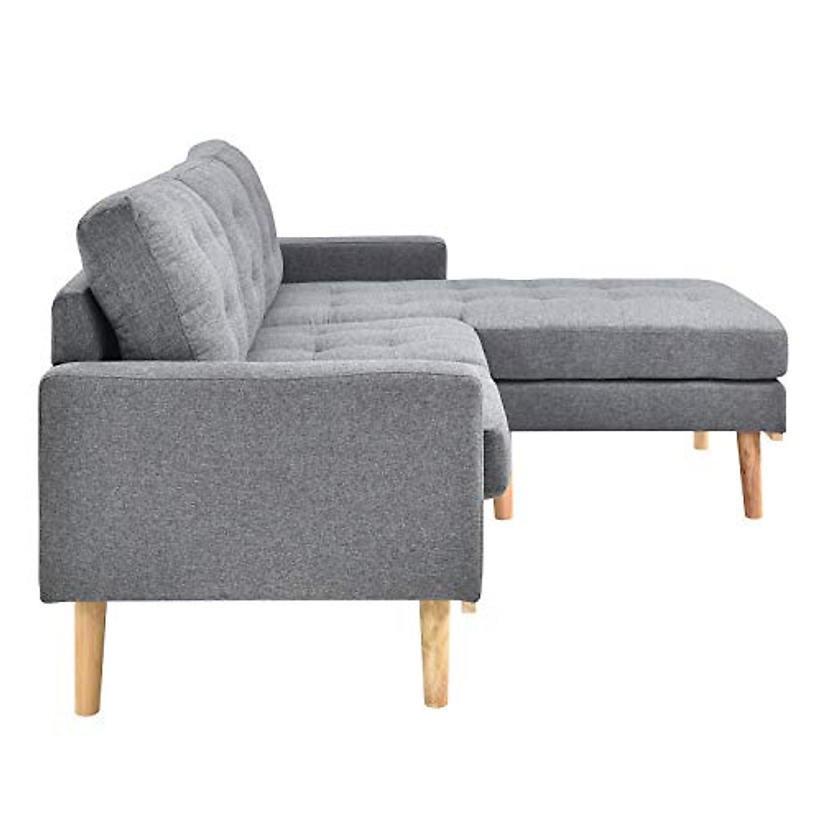 AC Pacific Shelby Mid Century Modern Living Room Tufted Sectional Set, LF, Pewter Grey