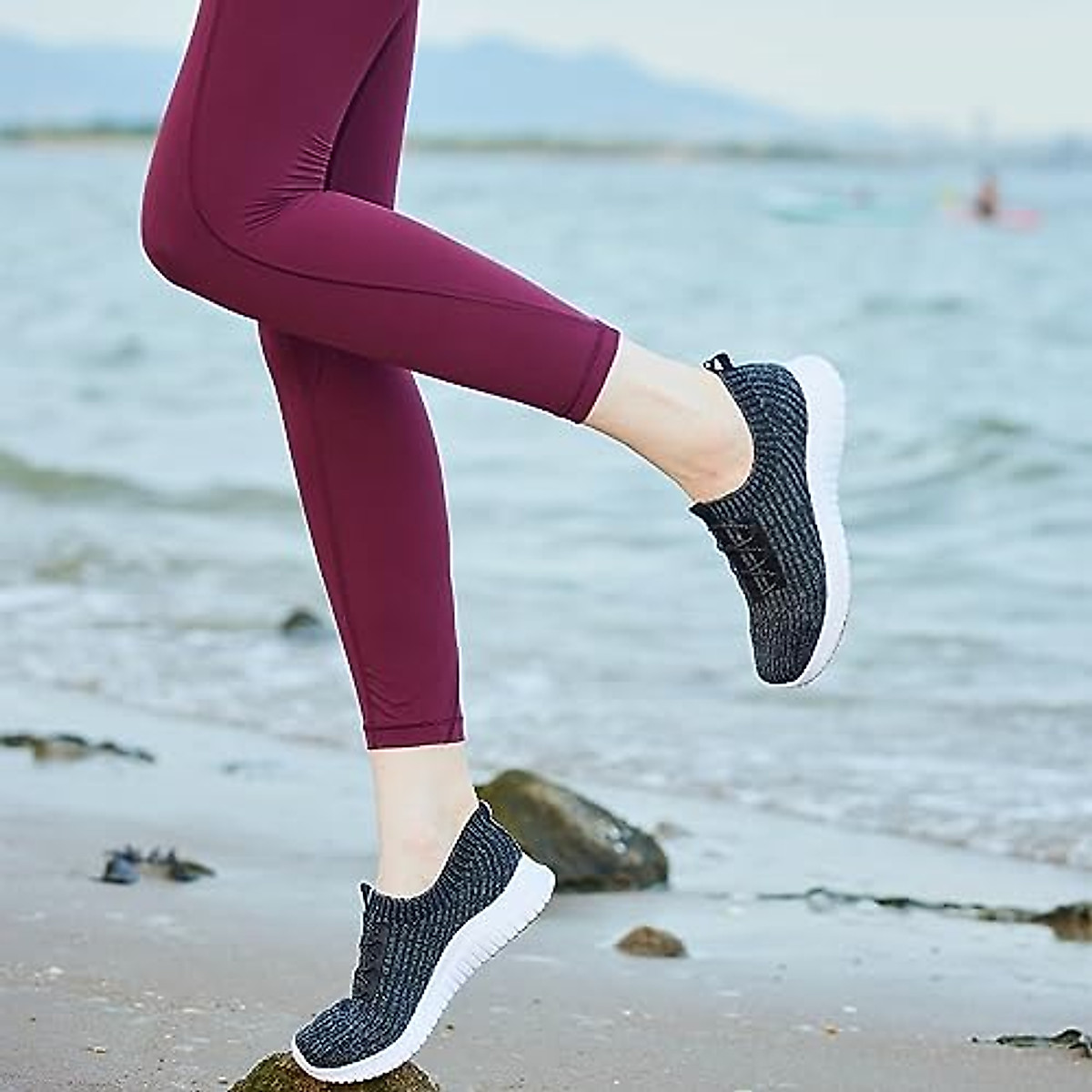 TIOSEBON Women's Lightweight Casual Walking Athletic Shoes Breathable Running Slip-On Sneakers for Jogging Workout 7 US Deep Gray