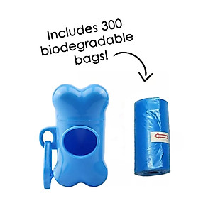 XL Collapsible Dog Food and Water Bowls with Bone-Shaped Waste Bag Holder, Includes 300 Biodegradable Bags - Set of Two 40 Oz Pet Feeding, Watering Bowls for Traveling, Camping, Hiking, and Kennel