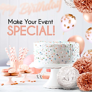 EpiqueOne 36-Piece Rose Gold Birthday Kit | Includes Happy Birthday Banner, Rose Gold Balloons, Tissue Pom Poms & Tassels | Easy to Set Up | Also Ideal for Bridal and Baby Showers & More
