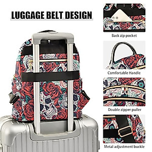 Yasala Halloween Women Backpack Sugar Skull Rose Travel Bag Compact Daily Bag Diaper Bag