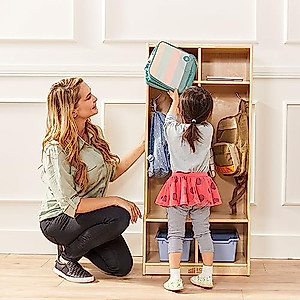 ECR4Kids 2-Section Coat Locker with Bench, Classroom Furniture, Natural