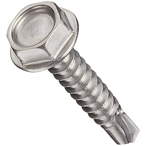 Small Parts Stainless Steel Sheet Metal Screw, Plain Finish, Hex Head, External Hex Drive, Self-Drilling Point, 1/2" Length, #8-18 Threads (Pack of 100)