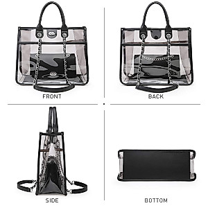 MARCO M KELLY Large Clear Tote Bag Stadium Approved Women Clear Purse for Stadium Events Crossbody 2 in 1 Shoulder Work Bag