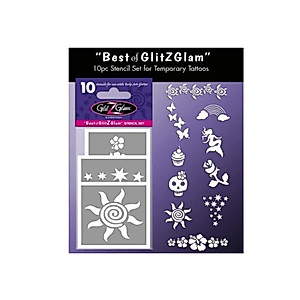 Best of GlitZGlam Stencit Set, Body Adhesive and Glitter Tattoo Kit Original - with 6 Large Glitters & 12 Stencils - HYPOALLERGENIC and DERMATOLOGIST TESTED! - for boys & Girls. Children Tattoos by Gl