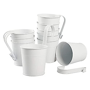 MorTime 10 Pack Metal Hanging Bucket Planter with Hook, 4 Inches Mini Round White Storage Basket for Plant Flower Pots Indoor Outdoor Home Garden Patio Lawn