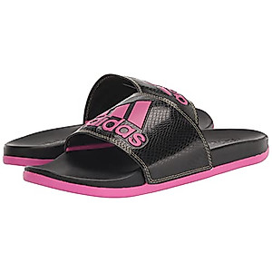 adidas Women's Adilette Comfort Slides Sandal, Black/Lucid Fuchsia/Gold Metallic, 7