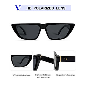 VANLINKER Trendy Polarized Cat Eye Sunglasses for Women Men Retro Square Shade Slim Frame VL9790 Black