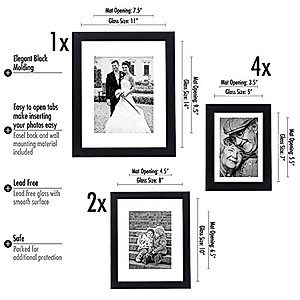 Americanflat 7 Pack Black Gallery Wall Frame Set - Includes One 11x14 Frame, Two 8x10 Frames, and Four 5x7 Frames - Picture Frames Collage Wall Decor with Shatter Resistant Glass and Hanging Hardware